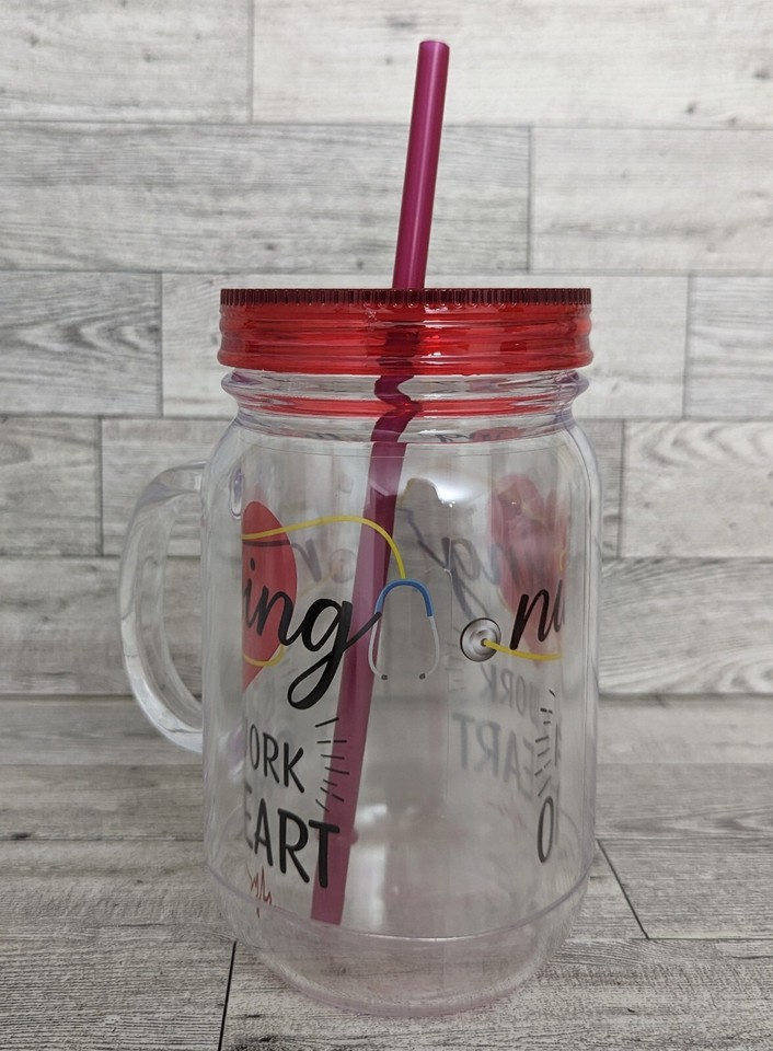 Double Wall Insulated Mason Jar Plastic Drinking Cups Nurse's Day Gift ...