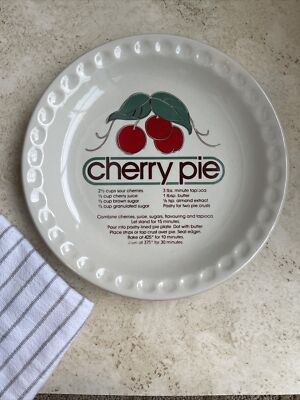 Vintage Retro Ceramic Cherry Pie Plate with Recipe 10” Dish 4th Of July ...