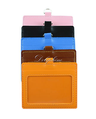 Horizontal ID Badge Holder 4 layers PU Leather with 1 ID Window and 1 ...