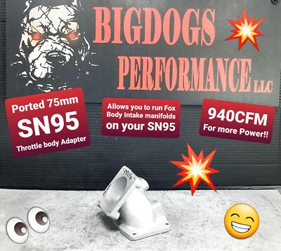 Ported 75mm Throttle Body Adapter Aluminum Silver Ford Mustang Each | eBay