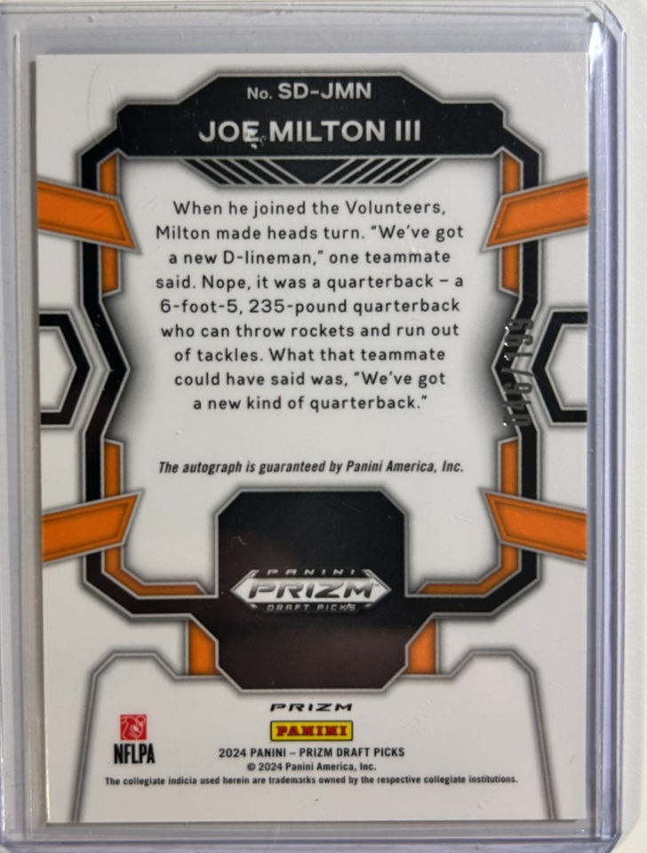 Joe Milton AUTO~RC #/199 Panini Prizm Red 2024 Signing Day Rookie ...