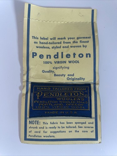 Vintage NOS Pendleton Woolen Mills Virgin Wool Clothing Tag “Hand ...