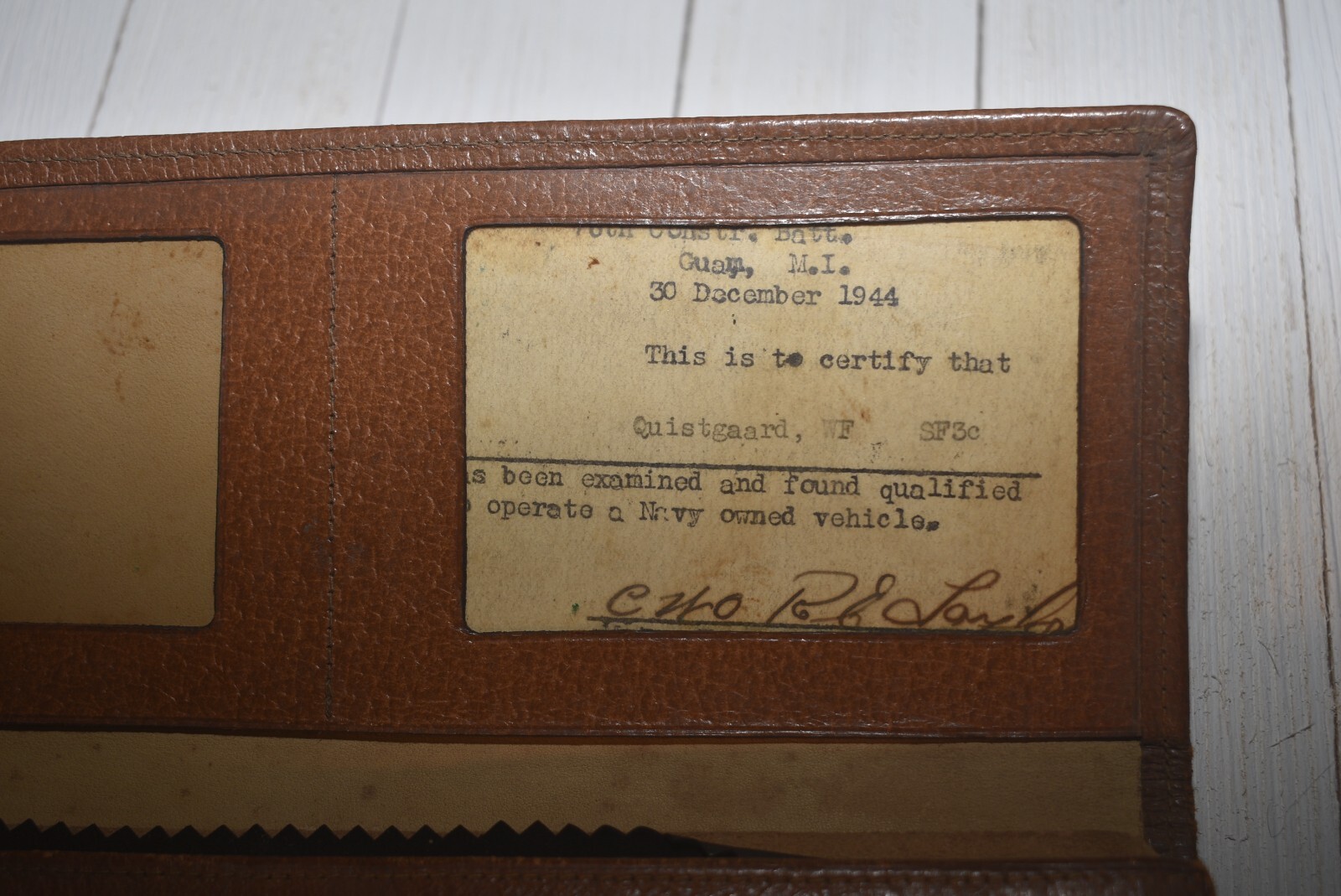 WWII Navy Honorable Discharge Certificate Holder w/ Driver ...