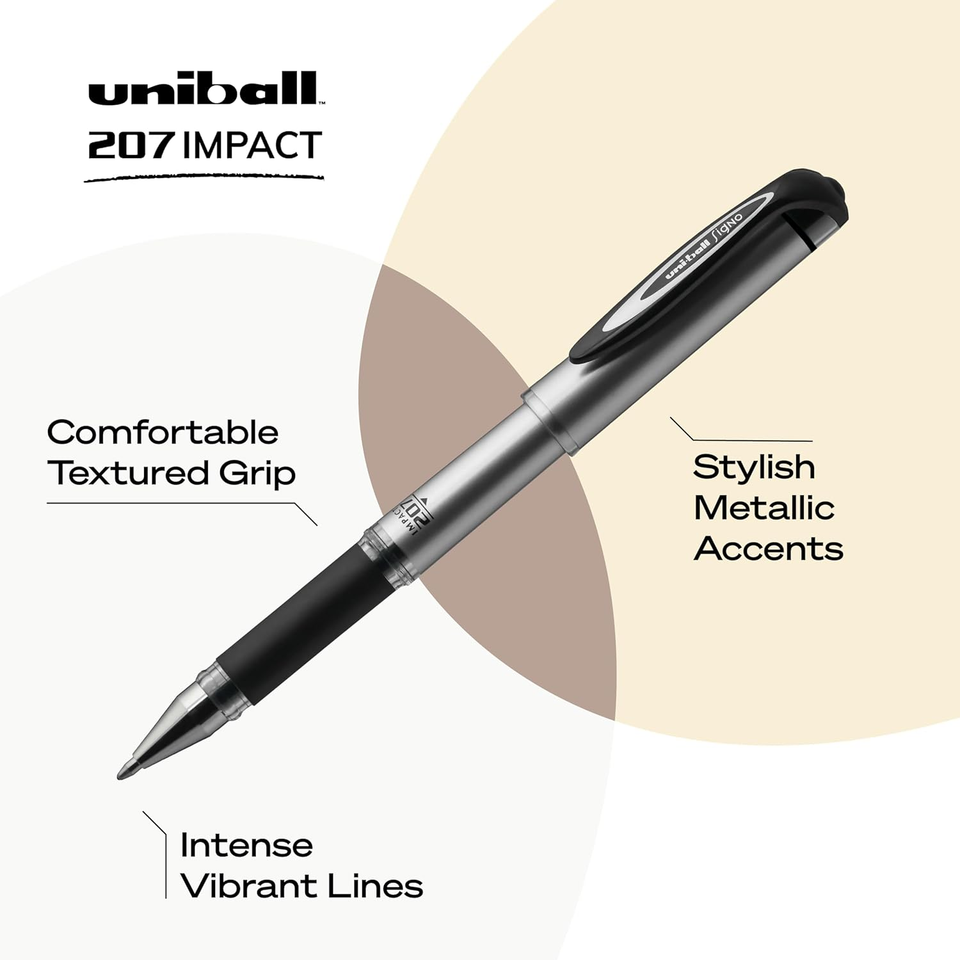 Uniball Signo 207 Impact Stick Gel Pen Refill, 2 Black Pen Refills, 1 ...