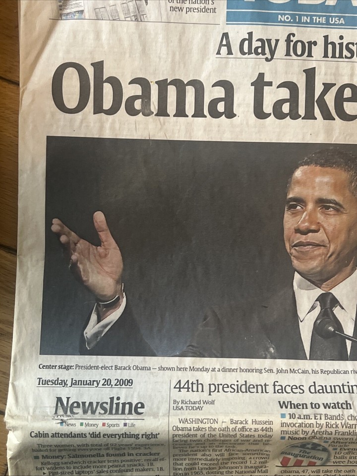 January 20 2009 Barack Obama Takes Power USA Today Newspaper 1/20/2009 ...