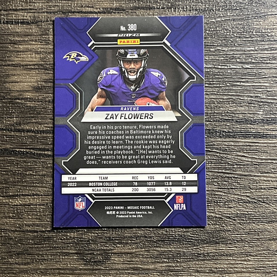 2023 NFL Panini Mosaic ZAY FLOWERS Base Rookie Card RC Ravens #380💥 | eBay
