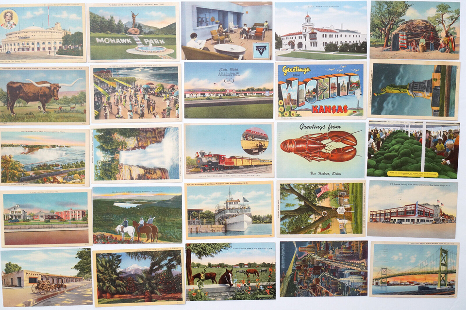 Vintage POSTCARD Lot 50 Old Post Cards Views USA Roadside Linen ...