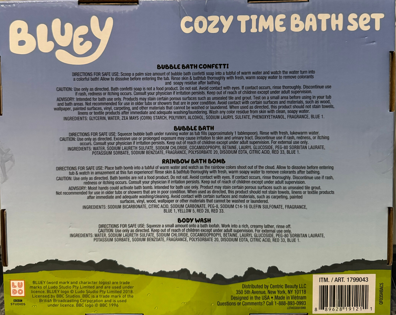 Bluey Cozy time bath set 6 piece towel bathbomb confetti body wash ...