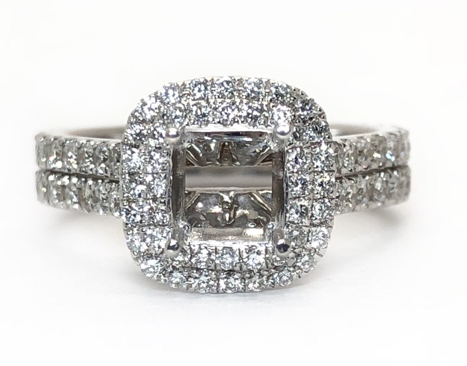14k White Gold Diamond Engagement Ring Double Halo Semi Mount 6 MM ...