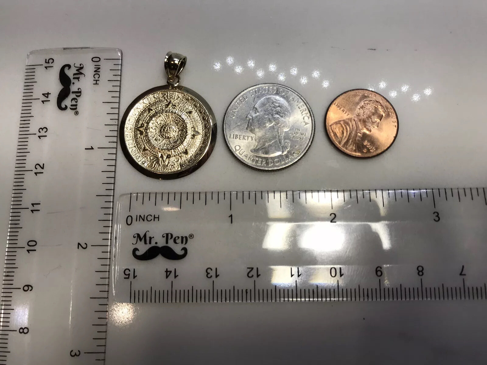 GOLd Aztec Pendant 14K azteca sun mayan calendar Solid necklace mexico ...