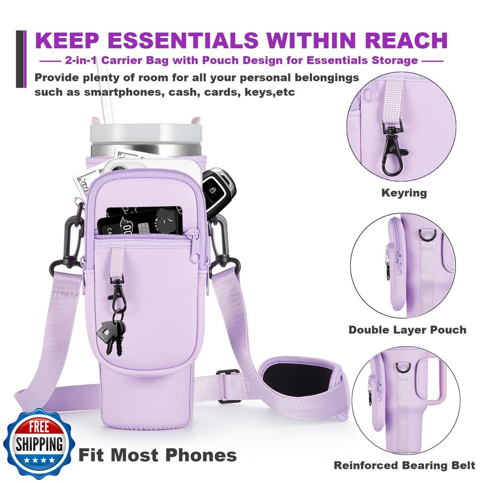 BULKITEM Water Bottle Carrier Bag with Phone Pocket for Purple St | eBay