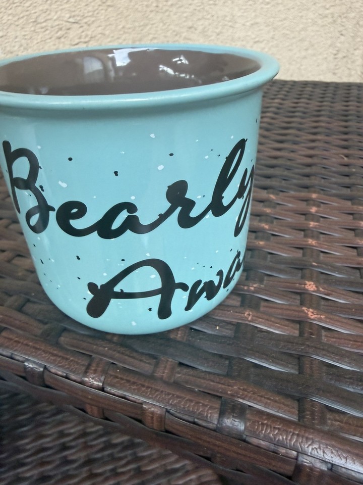 Bearly awake funny coffee tea mug cup lazyone bear grean blue | eBay