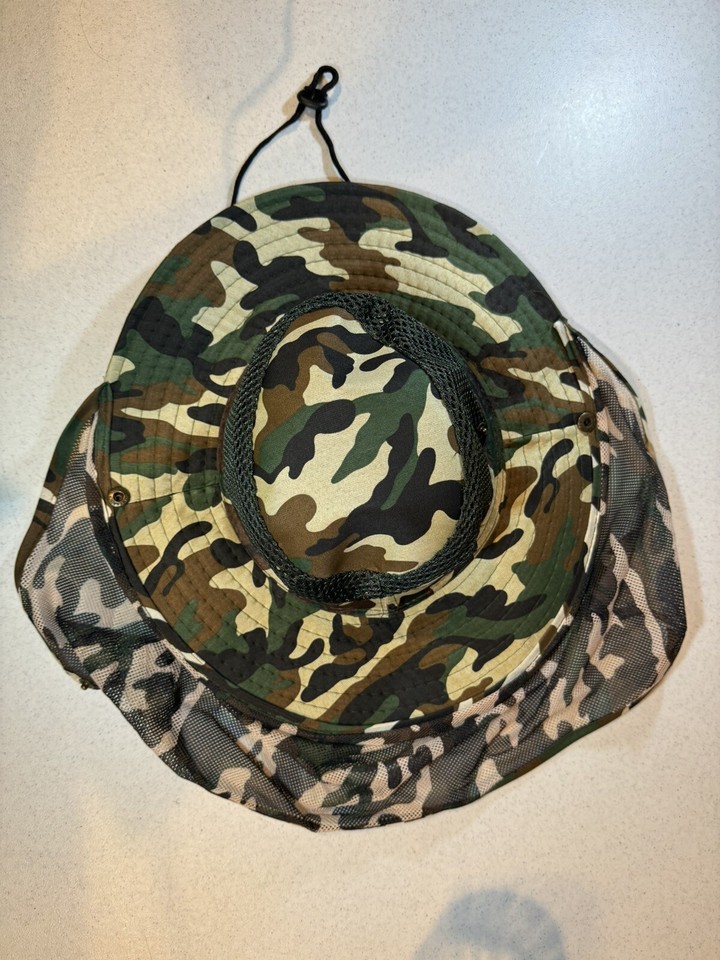 Camouflage Bucket Hat with Mesh Netting for Fishing Sun Safari Camping ...