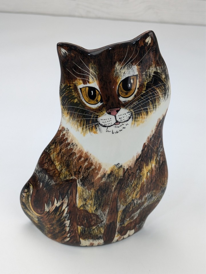 Ceramic Cat Vase By Nina Lyman Brown Orange White Long Hair Tabby 8 ...