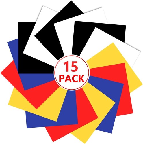 12 x 12in Glossy 15 Sheets K Multicolor Heat Transfer Iron on Vinyl HTV ...
