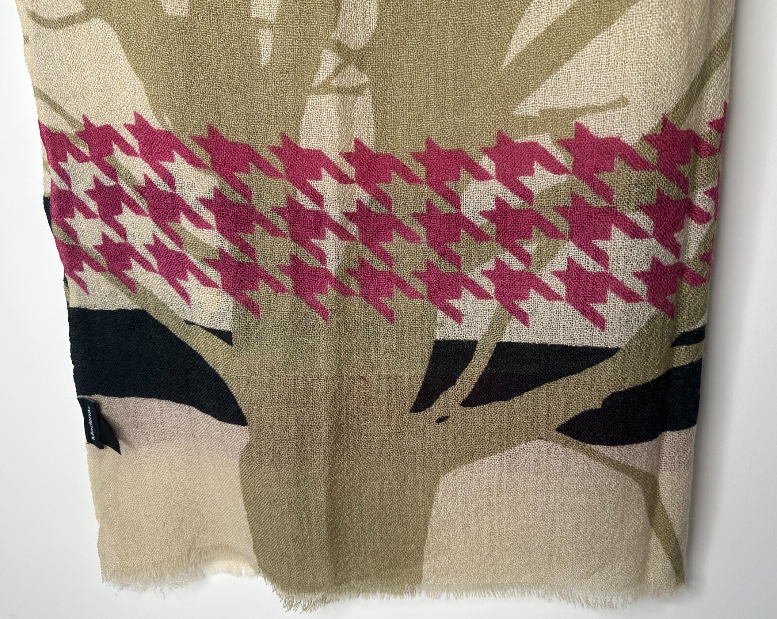 Modena Women's Lightweight Wool Blend Beige/Black Scarf w/ Tree Design ...