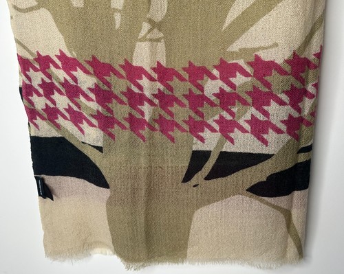 Modena Women's Lightweight Wool Blend Beige/Black Scarf w/ Tree Design ...