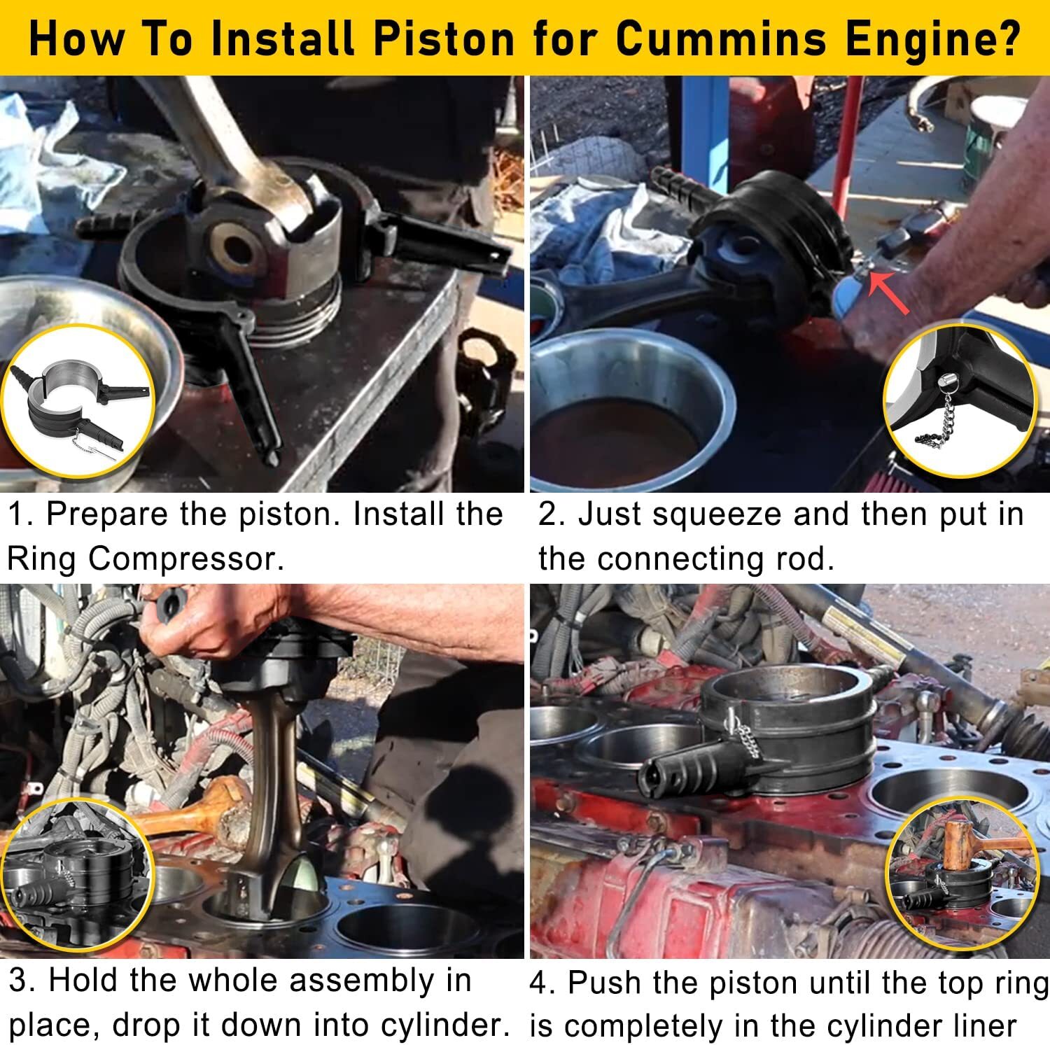 Diesel Piston Ring Compressor Tool for Caterpillar 3400 C-15 PT-7040 ...