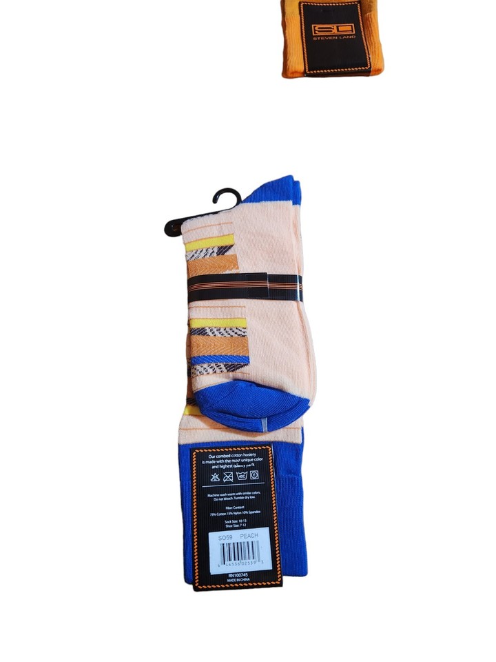 Men's Steven Land Skydive Socks Size 10-13 Blue, Peach Striped Cotton ...