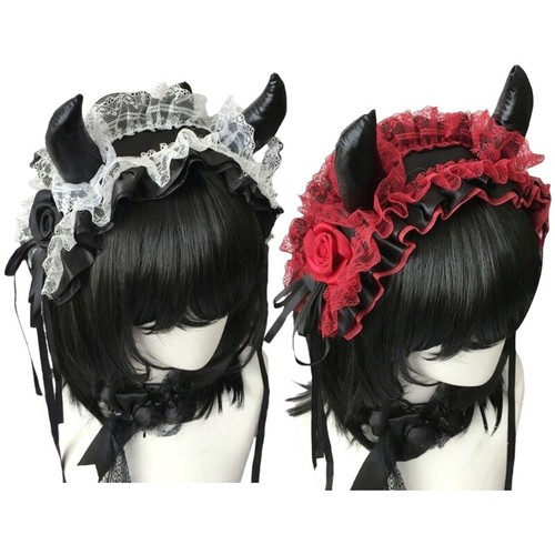 Vintage Gothic Lace Headband Halloween Devil Horn Headpiece For Women ...