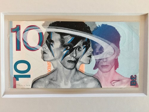 PENNY UK STREET ARTIST 10 POUND BOWIE BRIXTON BLUE STENCIL ORIGINAL ART ...