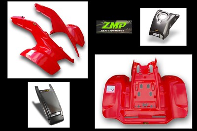 NEW HONDA TRX250R FIGHTING RED FRONT REAR FENDERS CARBON TANK COVER ...