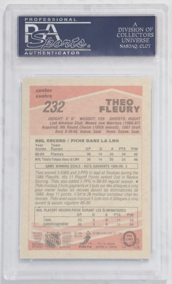 1989 O-Pee-Chee Theo Fleury Rookie RC #232 PSA 8 NM-MT Calgary Flames ...