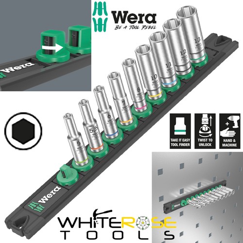 Wera Socket Set 1/4" Drive Magnetic Socket Rail A Deep Zyklop 9pc ...