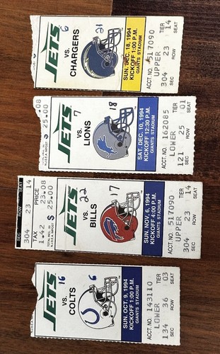 4 DIFF 1994 NEW YORK JETS NFL FOOTBALL TICKET STUBS COLTS LIONS BILLS ...