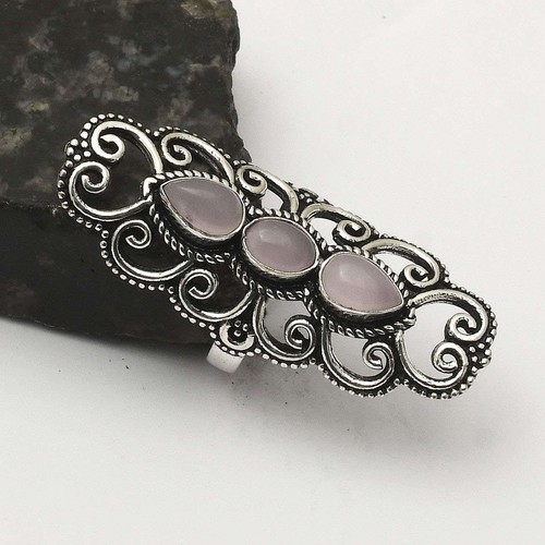 Rose Chalcedony Gemstone Ethnic Handmade Ring Jewelry US Size-7 AR ...