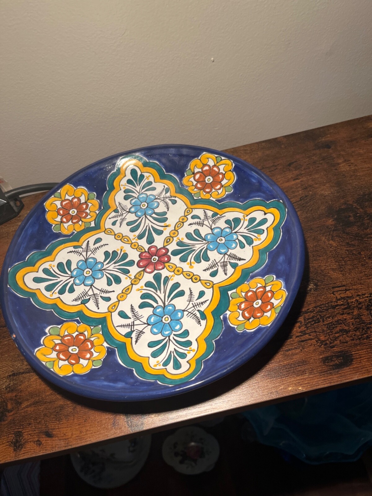 Mexican Talavera Puebla Mex. Dinner Plate, Cobalt Blue Scrolls ...