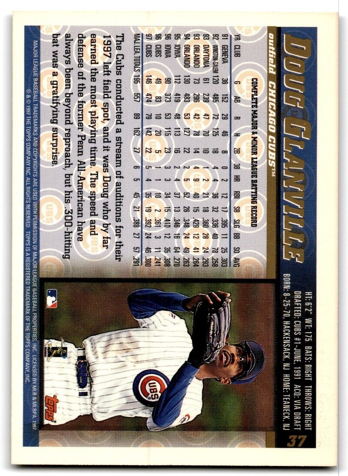 1998 Topps Baseball Card Doug Glanville Chicago Cubs #37 | eBay