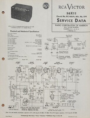 RCA VICTOR SERVICE MANUAL 1945 NO 3 RADIO 56X11 RC-1023A | eBay