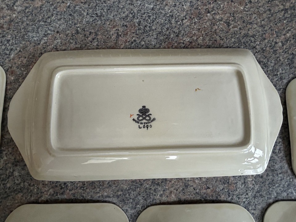 Vintage art deco sandwich set tray 6 plates orange and cream ...