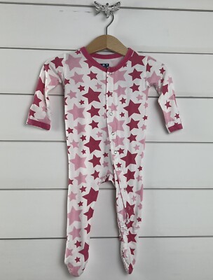 Girls KICKEE PANTS Sz 3 6m One Piece Footed Sleeper Pink White Stars | eBay