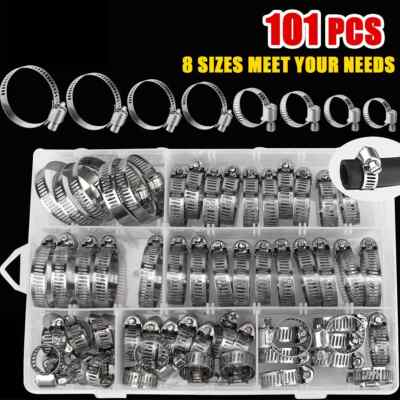 101 Pcs Assorted Stainless Steel Hose Clamp Kit With No Driver Jubilee ...