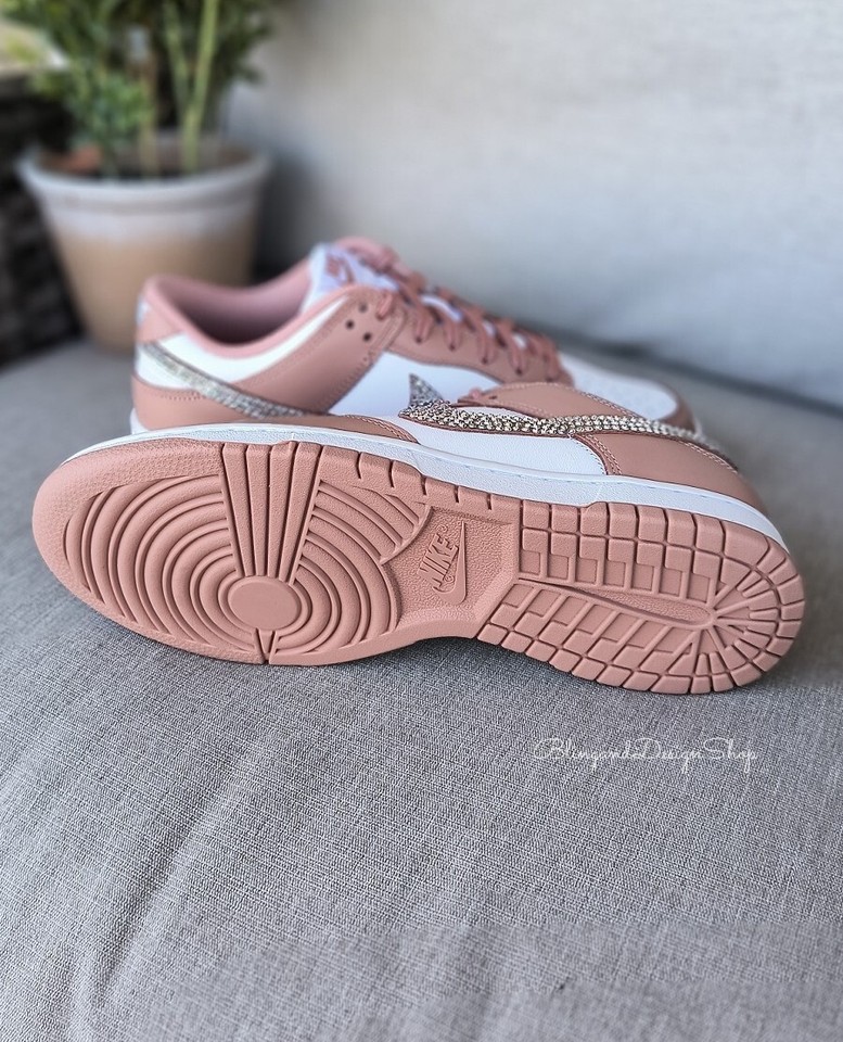 Customized Dunk Low White Rose Womens Sneakers Shoes with Crystals ...