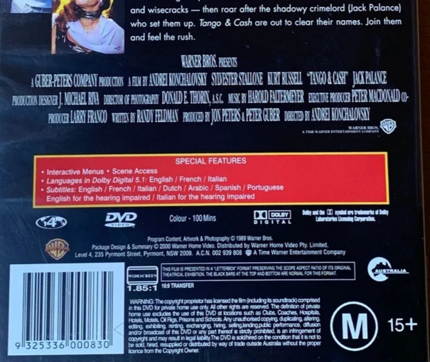 TANGO AND CASH DVD 1989 STALLONE KURK RUSSELL BRAND NEW UNSEALED ...