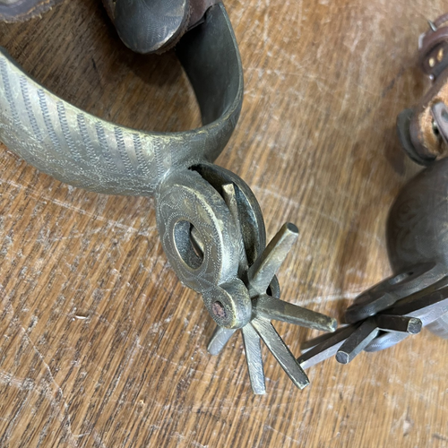 Pair of Vintage Cowboy Spurs with Large Rowels and Etched Design | eBay