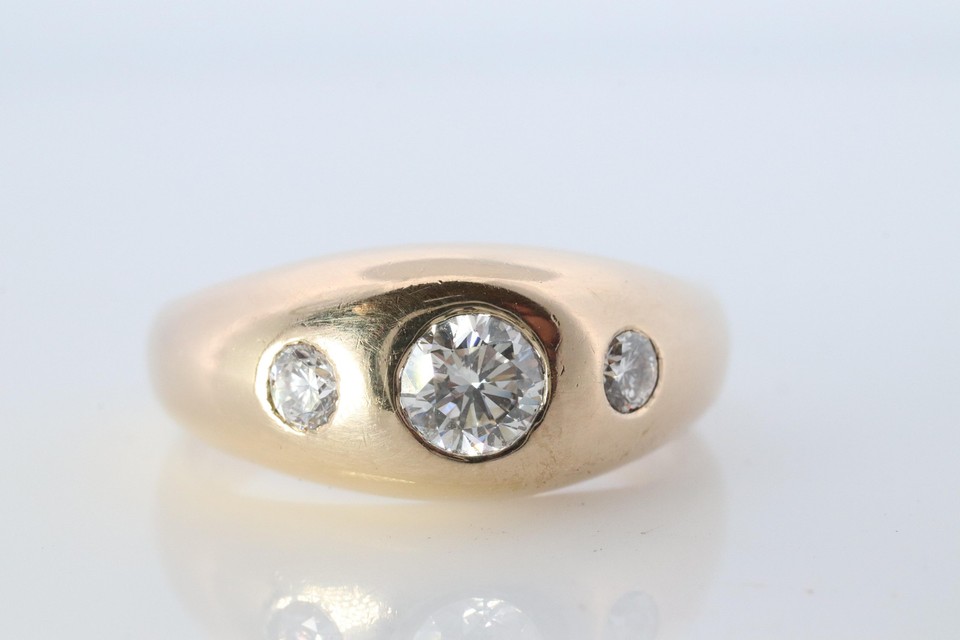 Antique 14k Triple Diamond 1ctw ring. Gypsy Diamond bezel set into ...