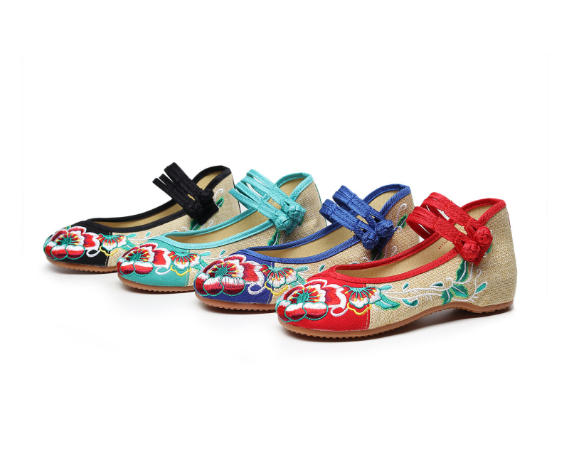 Women's Embroidered Cloth Shoes Spring Autumn Round Toe Low Heel Canvas ...