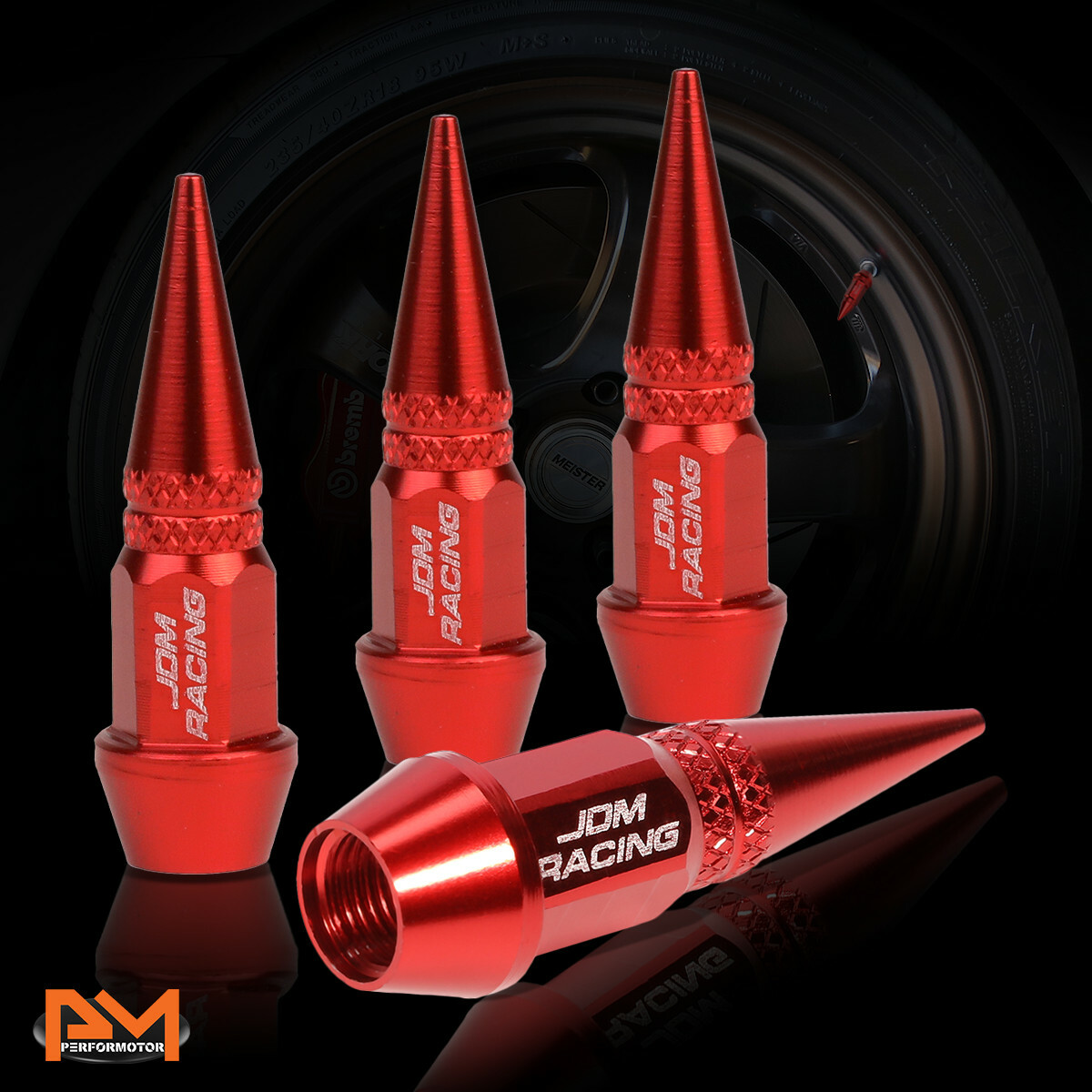 4 Pcs Red Aluminum Tires Stem Caps 45mm Spiked Lug Nug Wheel Air Valve ...