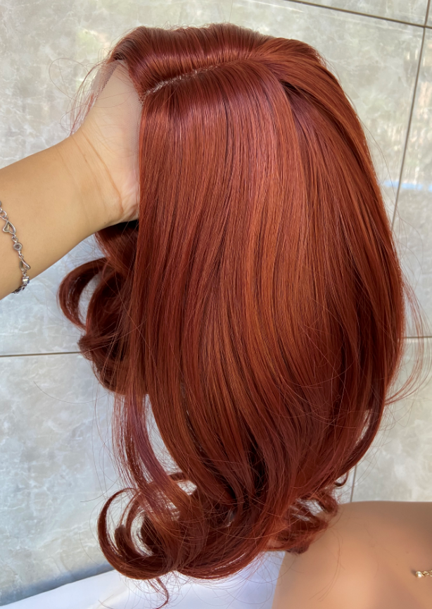 Lace Front Side Part Wavy Dark Auburn Synthetic Hair Wig Women Soft ...