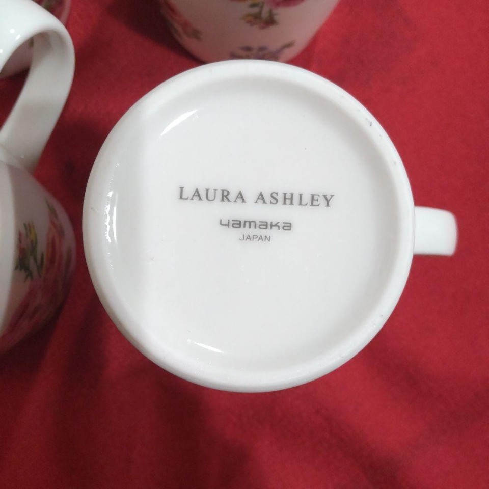 LAURA ASHLEY Mug Set of 4 Floral Ceramic White | eBay