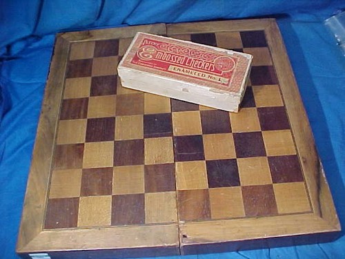 Early 20thc INLAID Wood CHECKERBOARD w BACKGAMMON Folding GAME BOARD | eBay