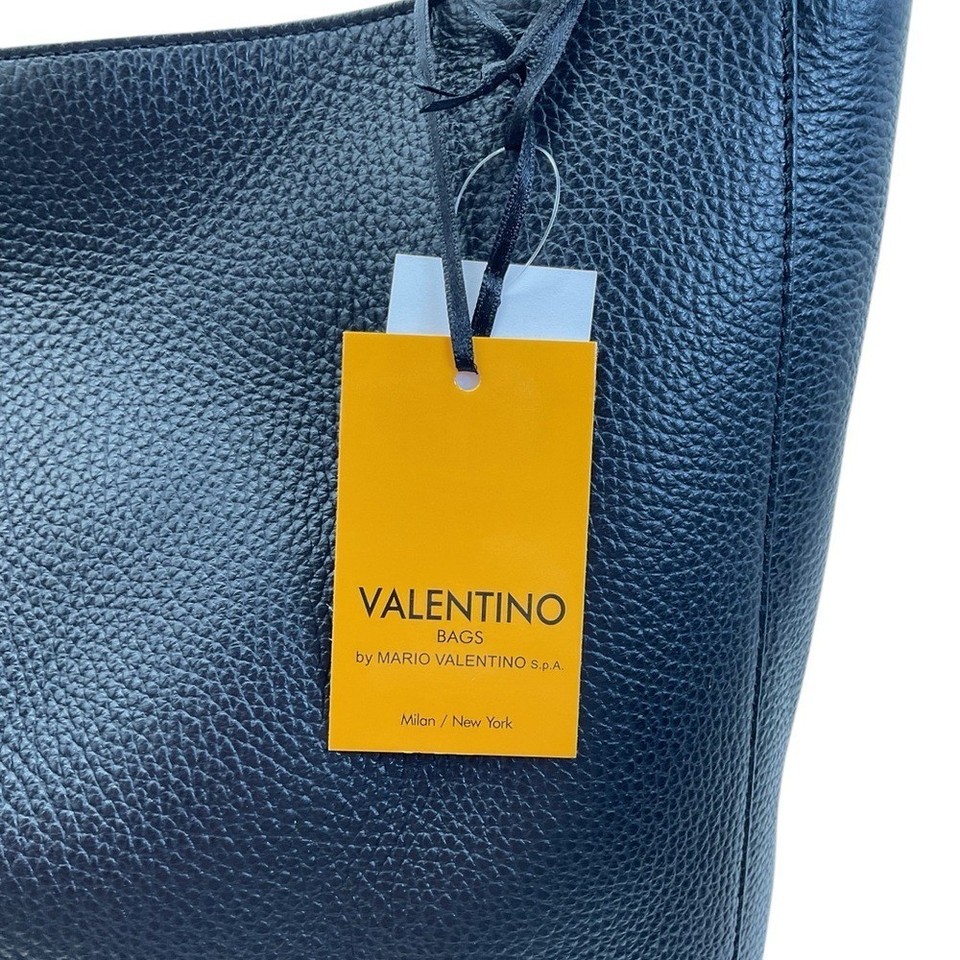 Valentino by Mario Valentino Black Pebbled Leather Tote | eBay
