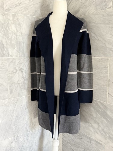 Talbots Merino Wool Long Duster Open Cardigan Sweater Size Small Navy ...