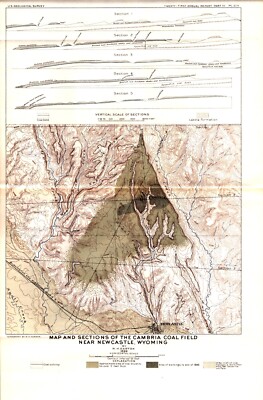 NEWCASTLE, WYOMING, CAMBRIA COAL FIELD Antique original geology map ...