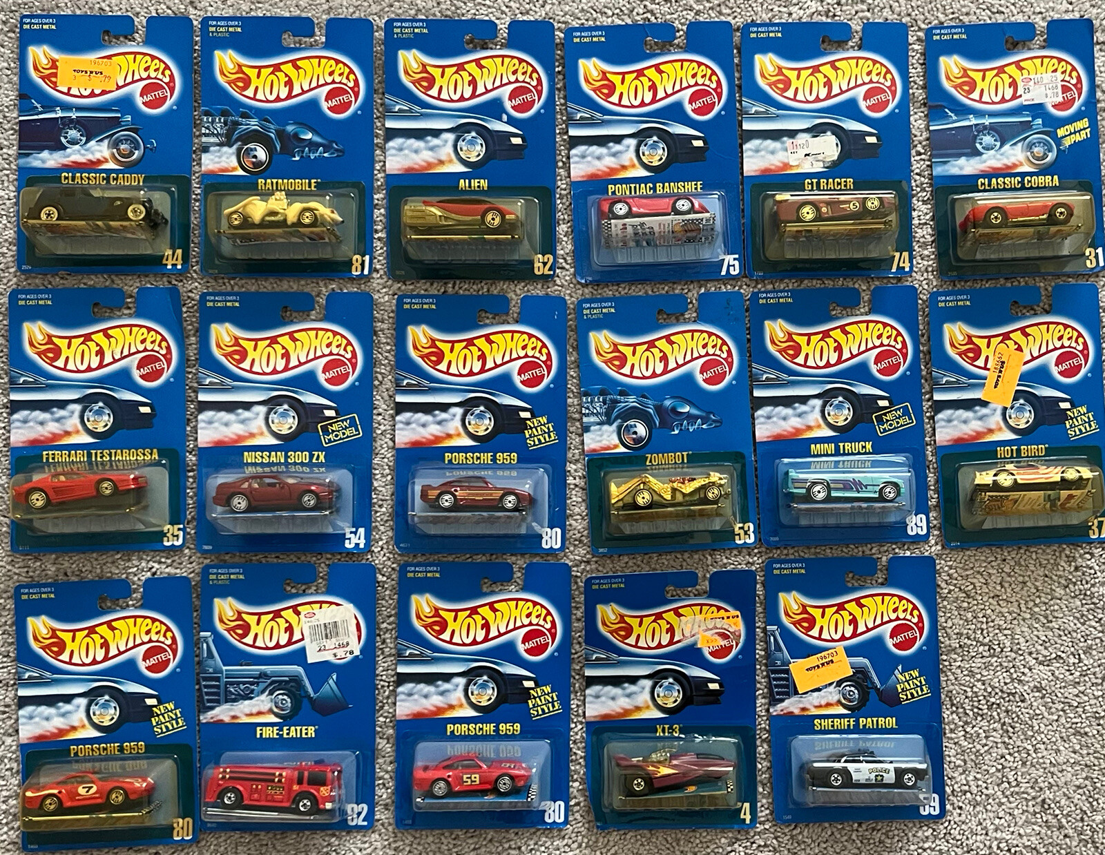 Lot - 71 Vintage 1990 Hot Wheels Blue Card NOC Mix #1 - #99 #100s #200s ...