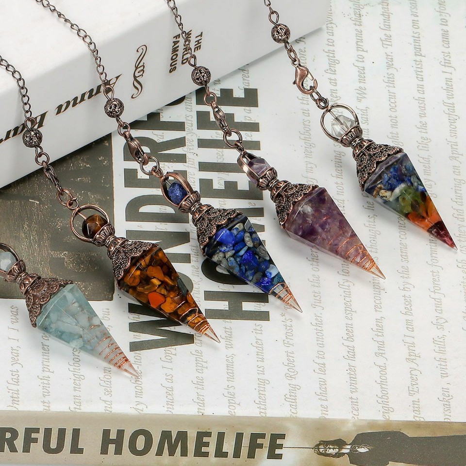Natural Reiki Chakra Quartz Crystal Pendulum Healing Chips Stone Chain ...